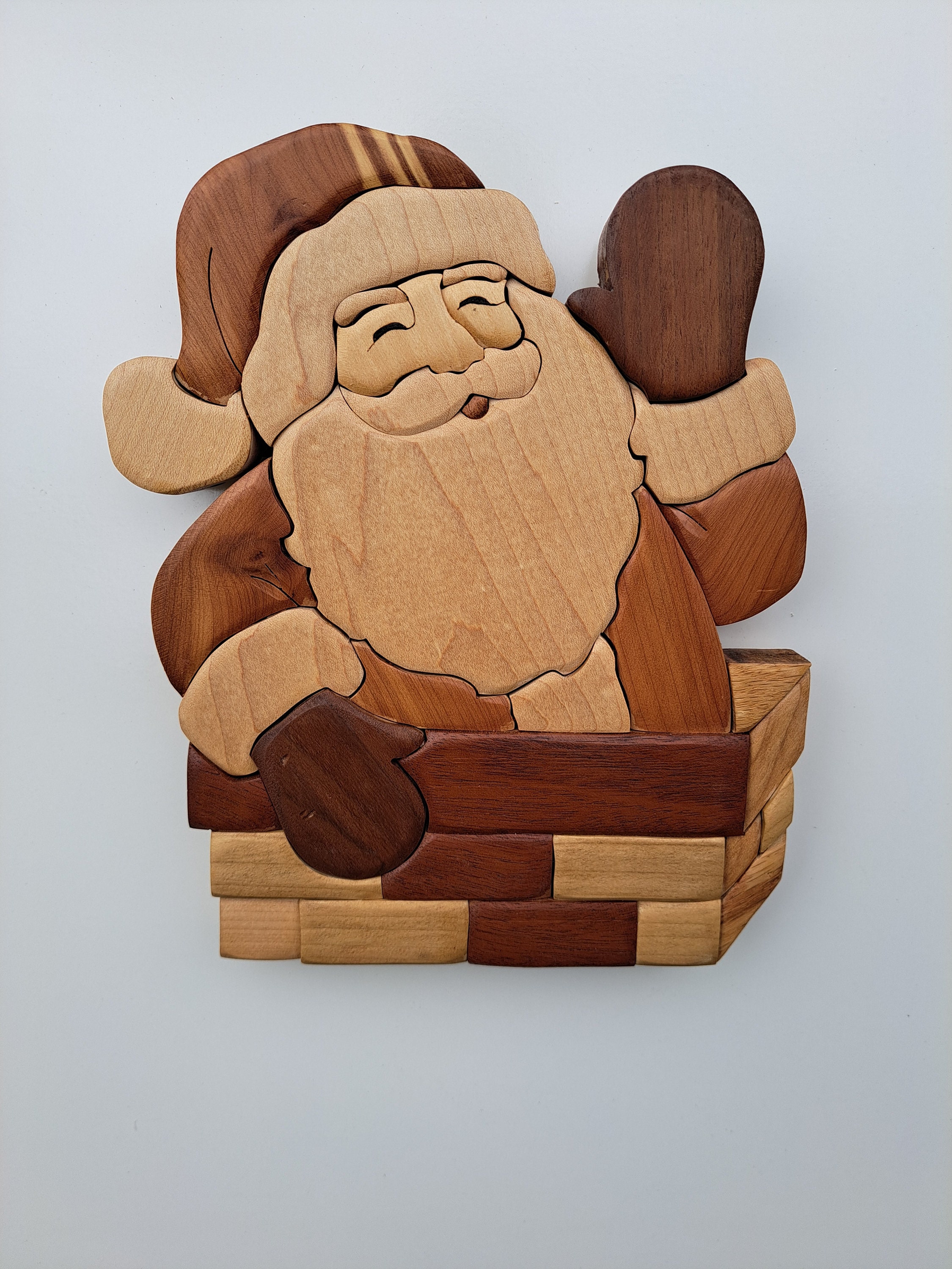 Santa Claus in Chimney, Wood Intarsia Wall Hanging Handcrafted Scroll ...