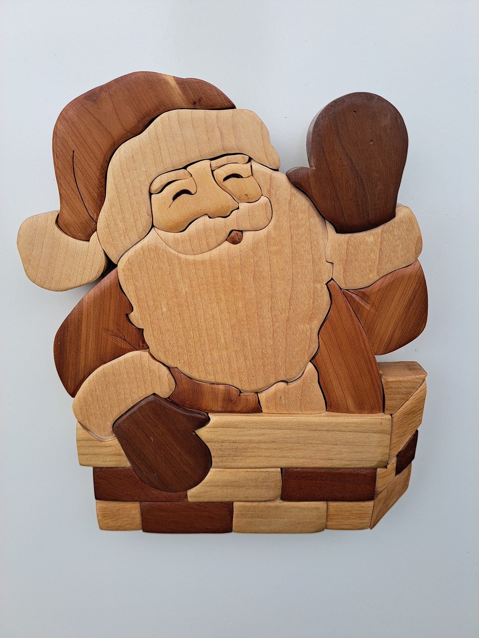 Santa Claus in Chimney, Wood Intarsia Wall Hanging Handcrafted Scroll ...