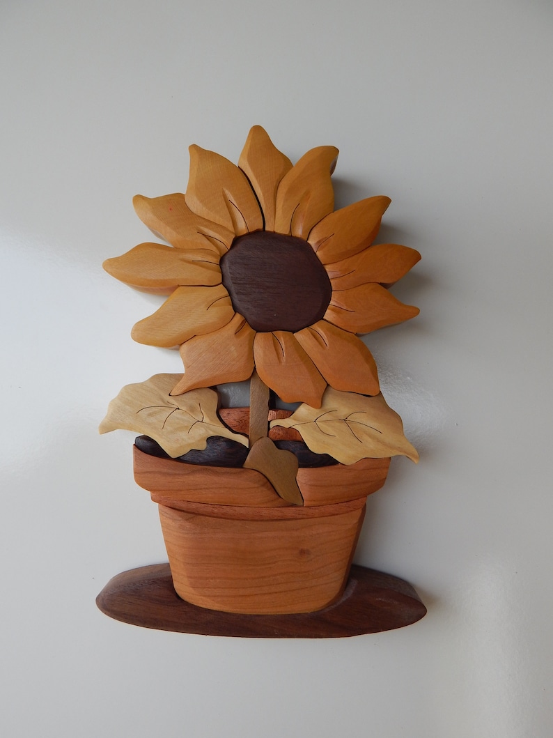 Sunflower Wood Intarsia Wall Hanging Scroll Saw Art - Etsy
