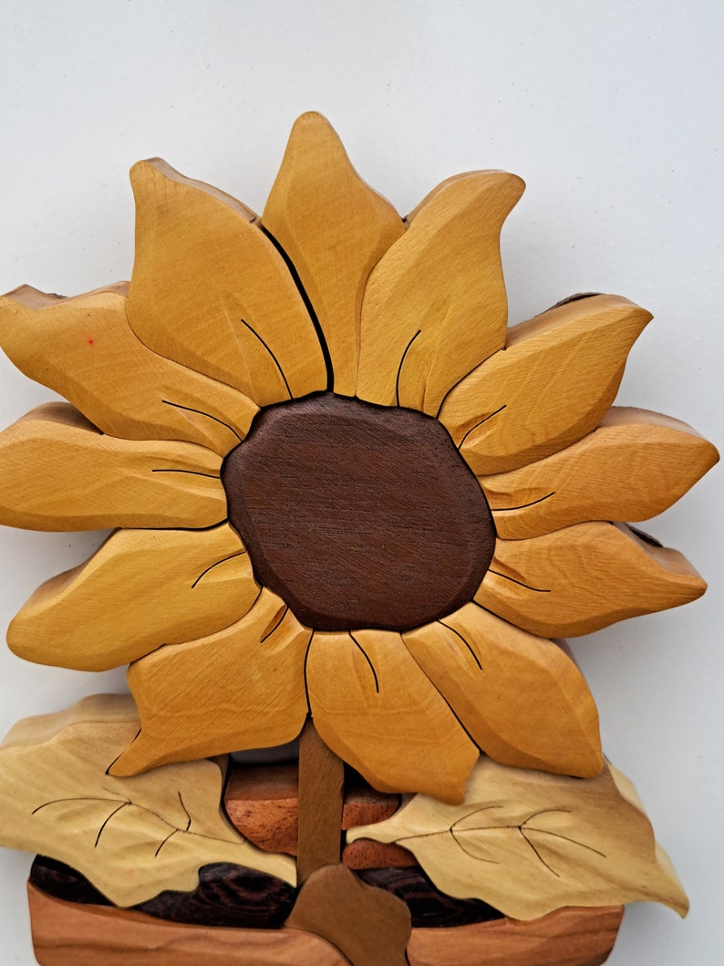Sunflower Wood Intarsia Wall Hanging Scroll Saw Art - Etsy