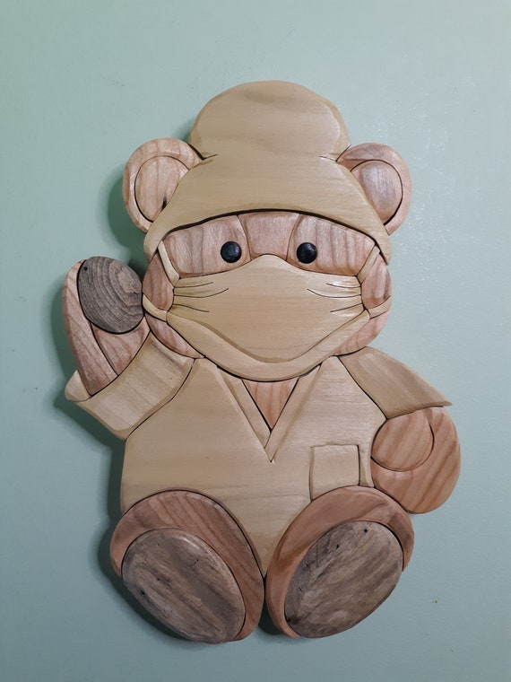 Surgeon Bear Wood Intarsia Wall Hanging Scroll Saw art | Etsy