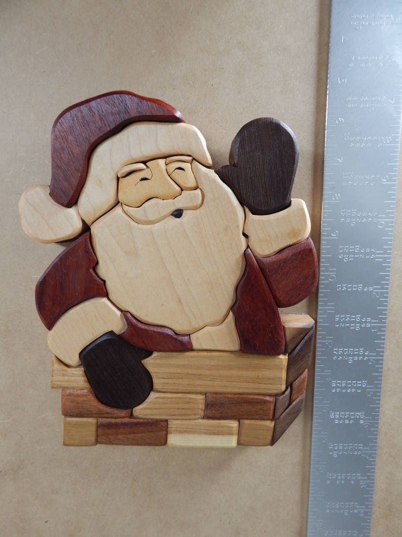 Santa Claus in Chimney Wood Intarsia Wall hanging Handcrafted | Etsy