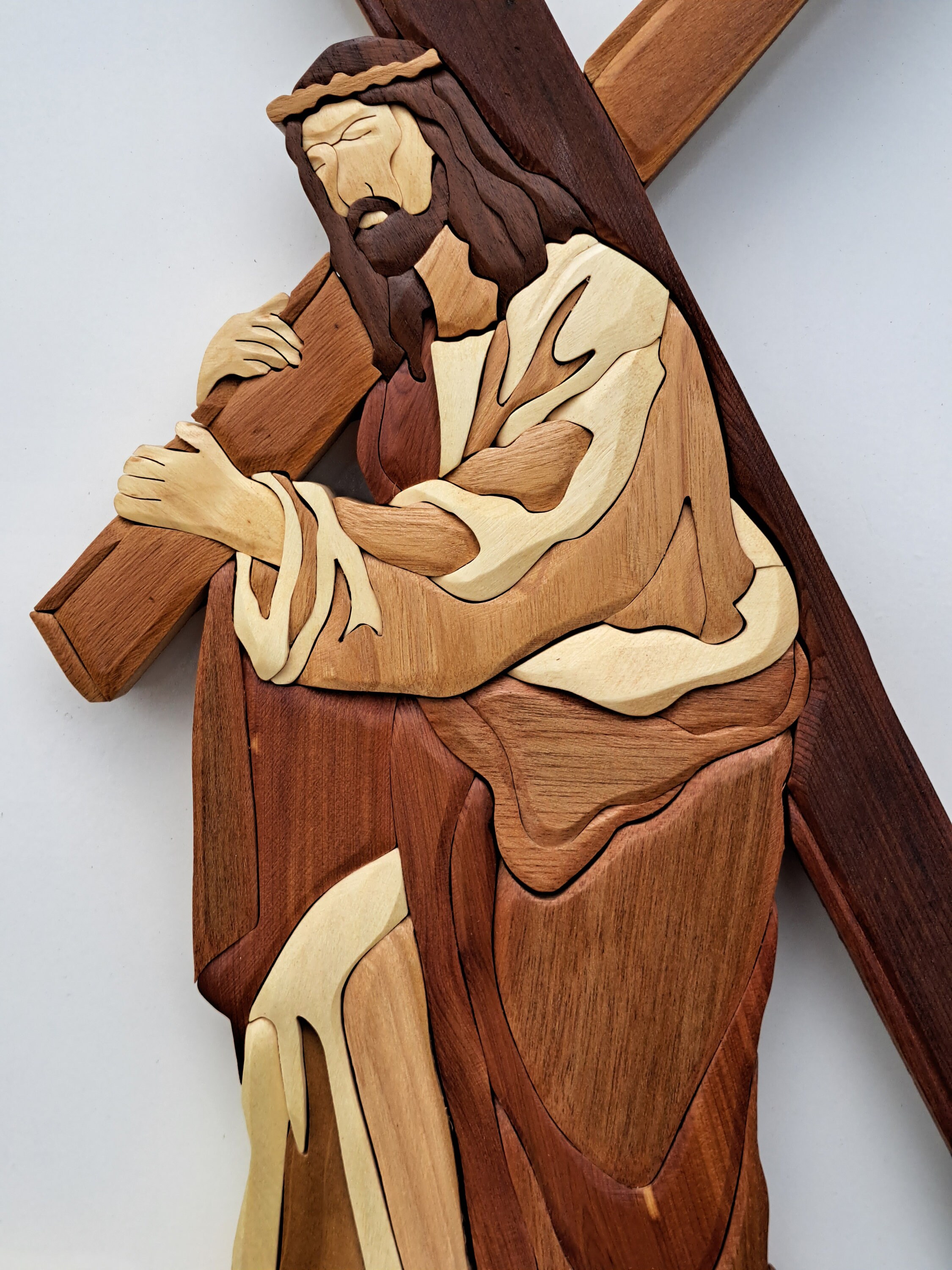 Jesus With His Cross Wood Intarsia Wall Hanging Scroll Saw Art - Etsy UK