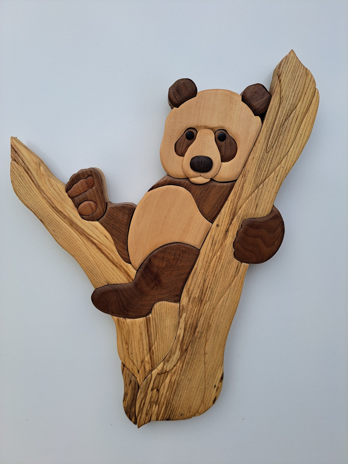 Panda in a Tree, Wood Intarsia Wall Hanging Handcrafted Scroll Saw Art ...