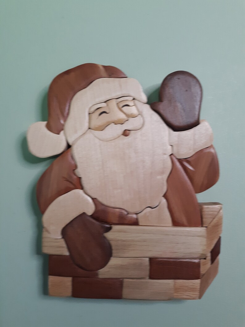 Santa Claus in Chimney Wood Intarsia Wall Hanging Handcrafted - Etsy