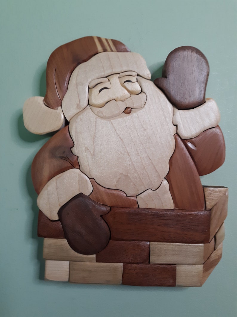 Santa Claus in Chimney Wood Intarsia Wall Hanging Handcrafted - Etsy