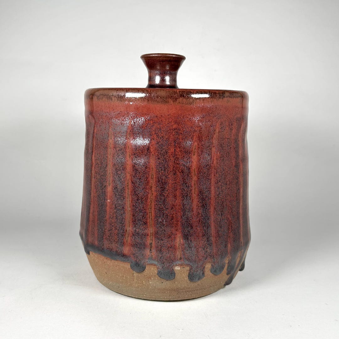 Cookie Jar East German Hippie Style Ceramic - Red Drippy Glaze - Etsy