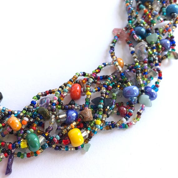Colorful Multi Strand Seed Bead Confetti Necklace - Gem