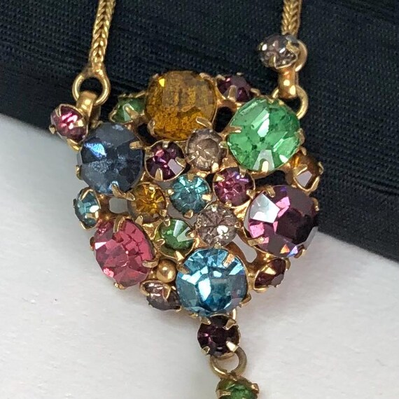 Vintage Multi-colored Rhinestone Pendant Drop Necklace - Gem