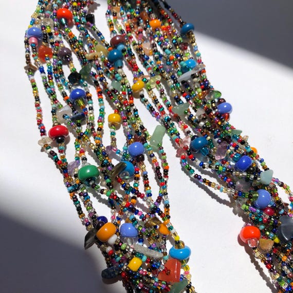 Colorful Multi Strand Seed Bead Confetti Necklace - Gem