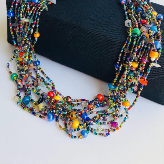 Colorful Multi Strand Seed Bead Confetti Necklace - Gem