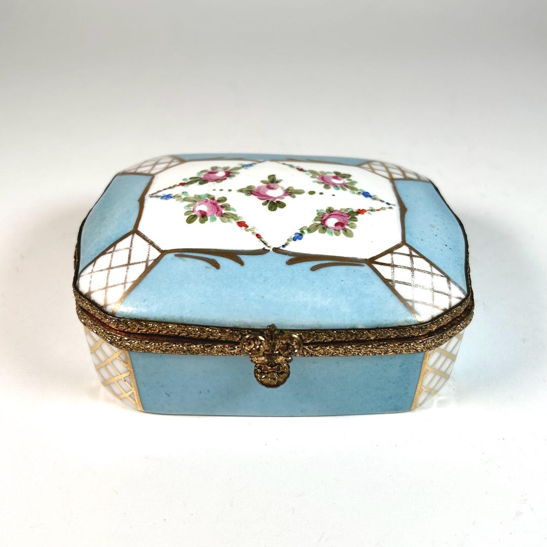 Porcelain Tiffany Blue and Flowers Hinged Jewelry Box - Etsy