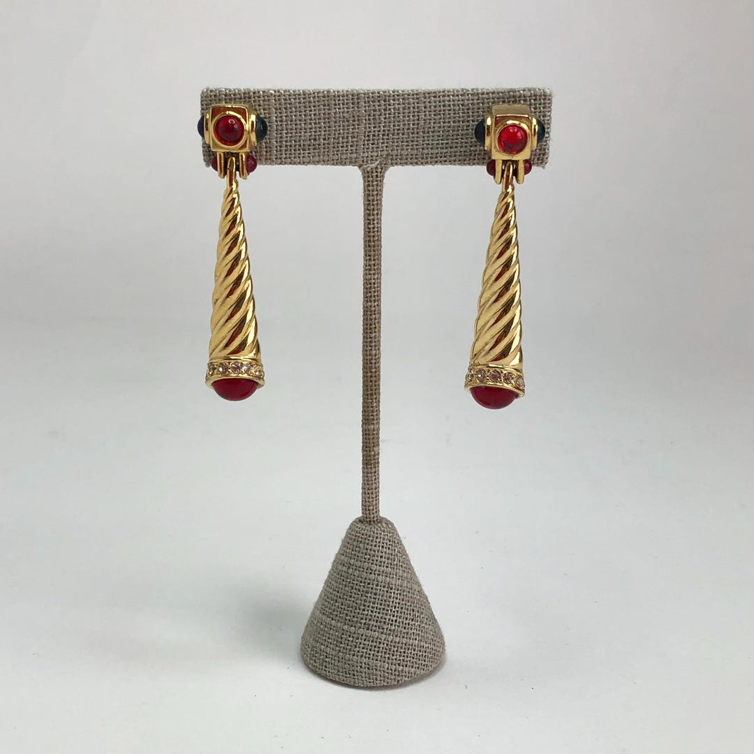 Flashy 80s-90s Long Gold-tone Earrings - Etsy