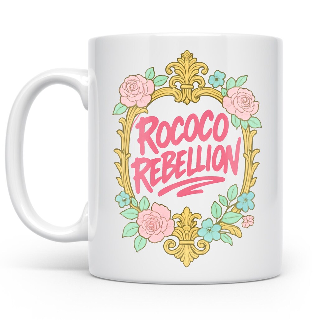 Rococo Rebellion Mug: Graffiti Pearls and Floral Gold Curls - Premium ...