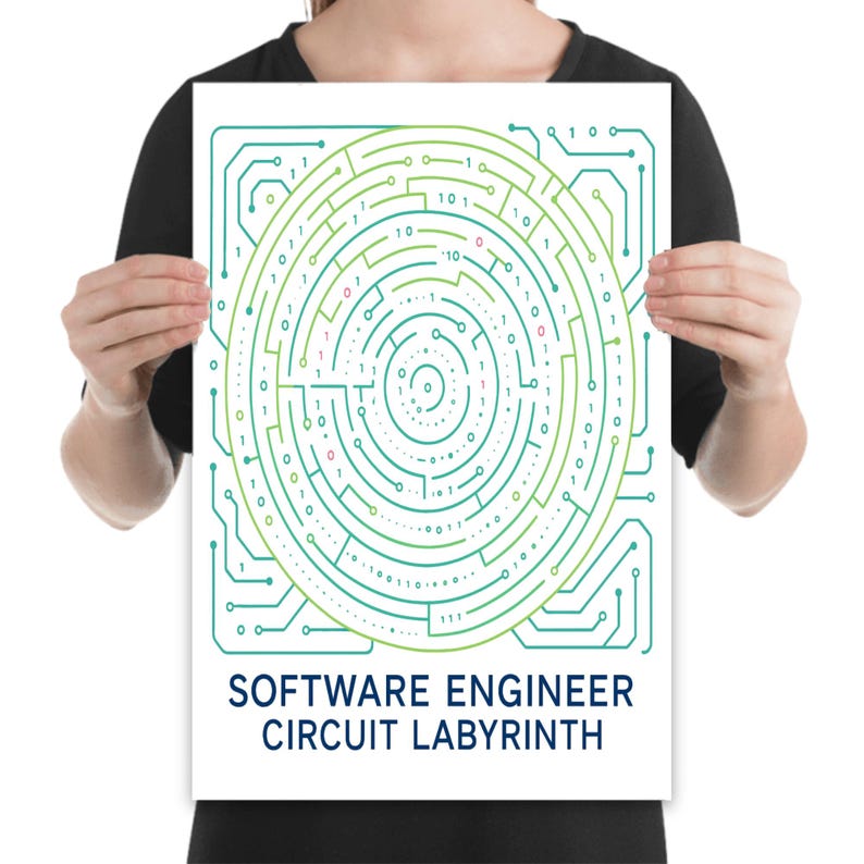 Tech Maze Wall Art Labyrinth Print: Neon Pop Circuit Design, Glossy Finish (13x19 Inches, Acid ...