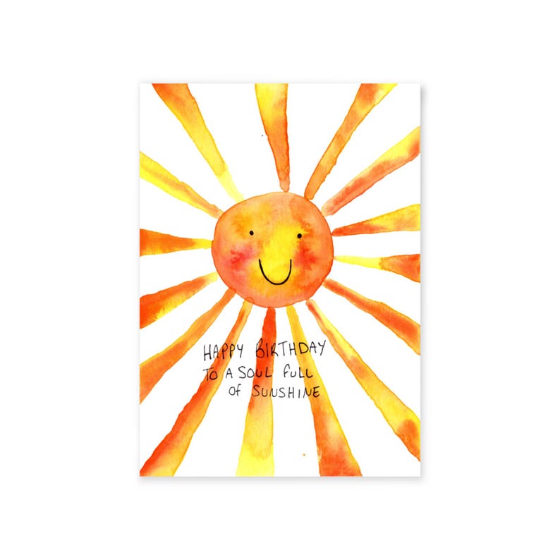 Watercolor Sun Art Birthday Card: Vibrant Rays Design, Hand-painted ...