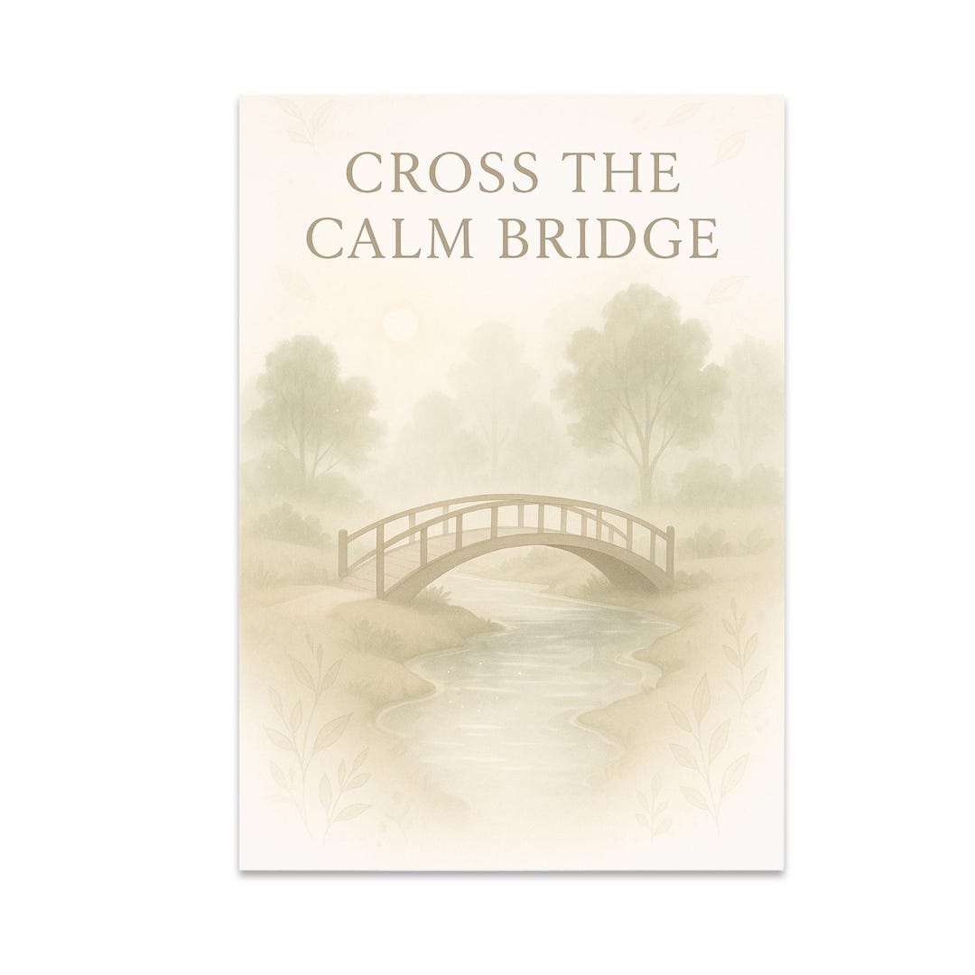 Serene Footbridge Poster - Calming Green Beige Stream Scene - Nature ...