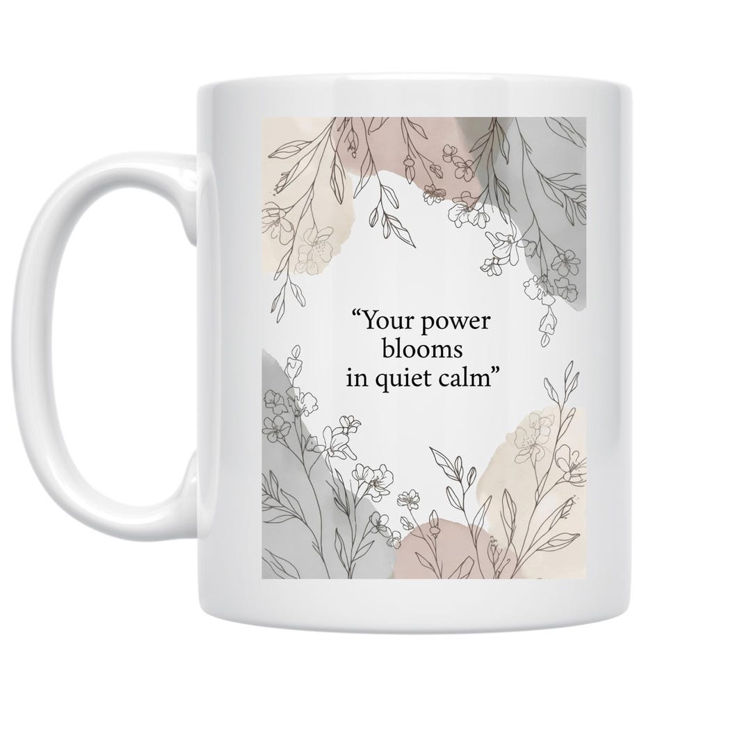 Calming Coffee Mug: Mindful Floral Design (white Ceramic, 11oz) - Etsy