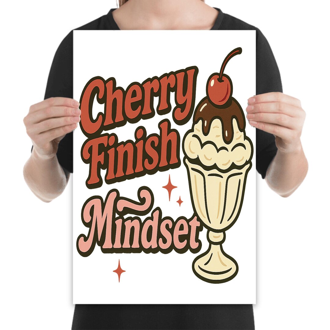 Cute Retro Sundae Wall Art Poster: Glossy Cherry Dessert Illustration ...