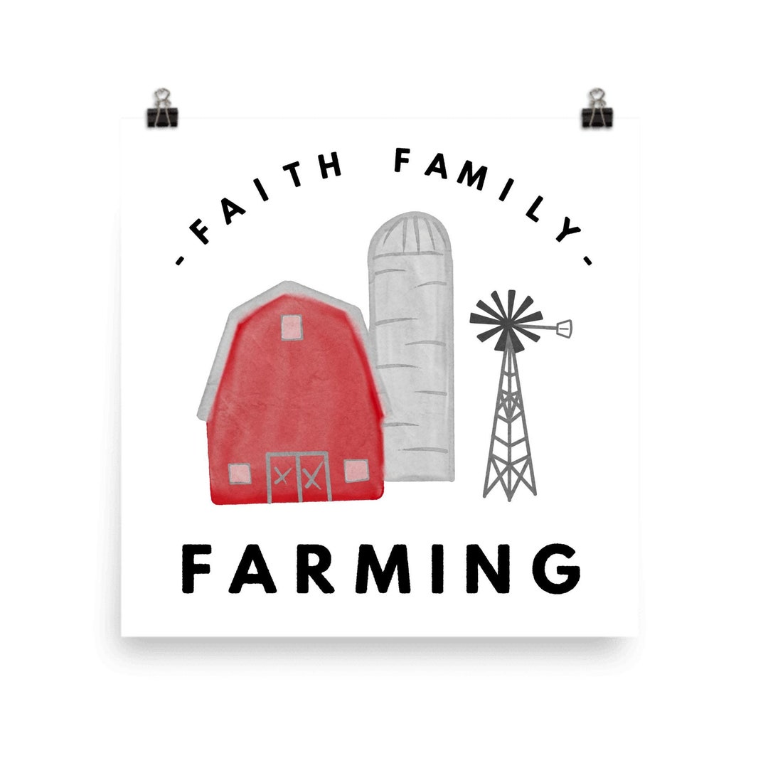 Faith Family Farming Poster, Farmhouse Wall Art, Rustic Farm Decor ...