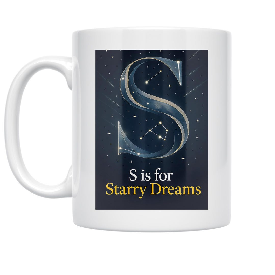 Monogram Celestial Mug: Starry Night Sky Theme, Dark Navy Ceramic With ...