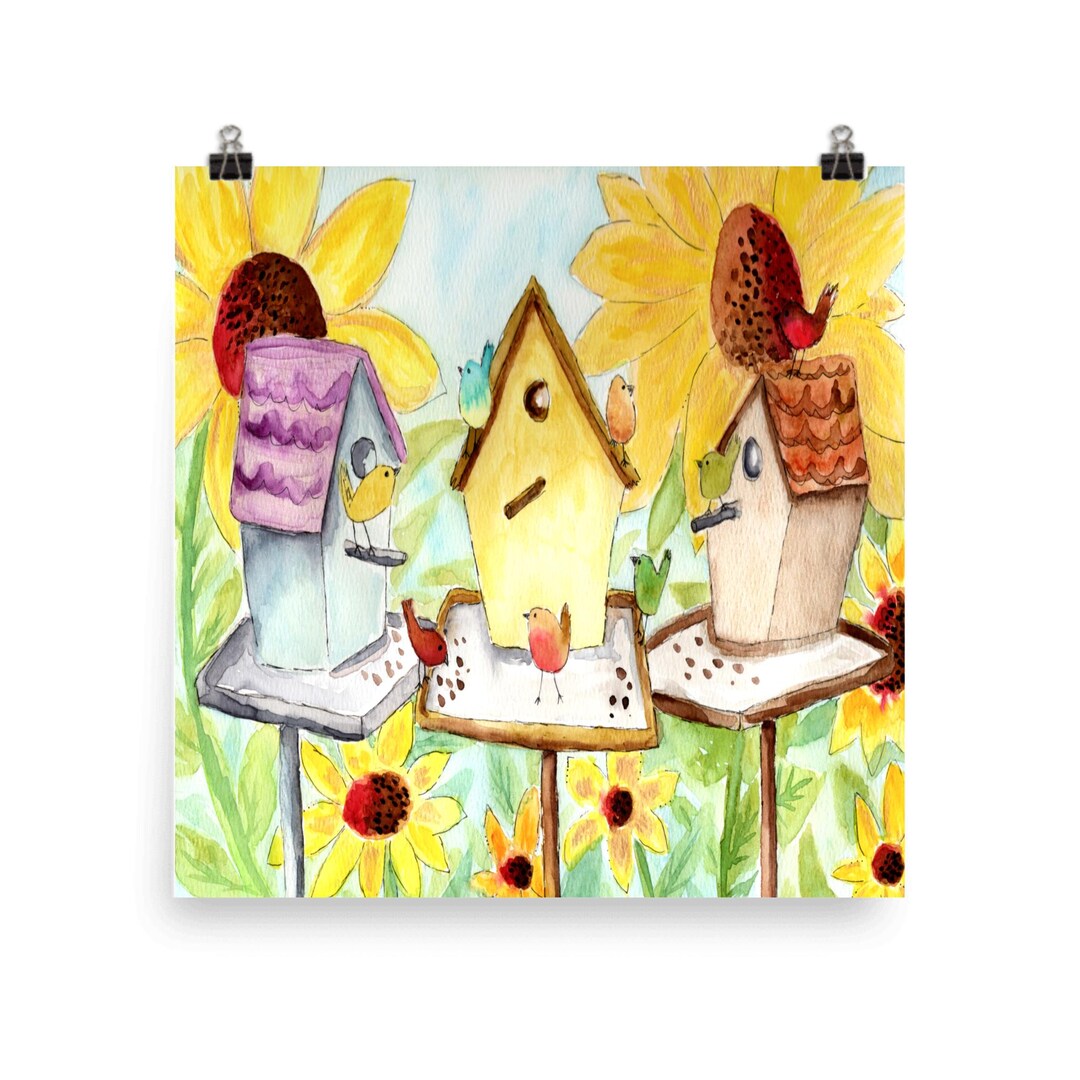 Watercolor Birdhouse Poster, 13x13 Wall Art, Nature-inspired Decor ...