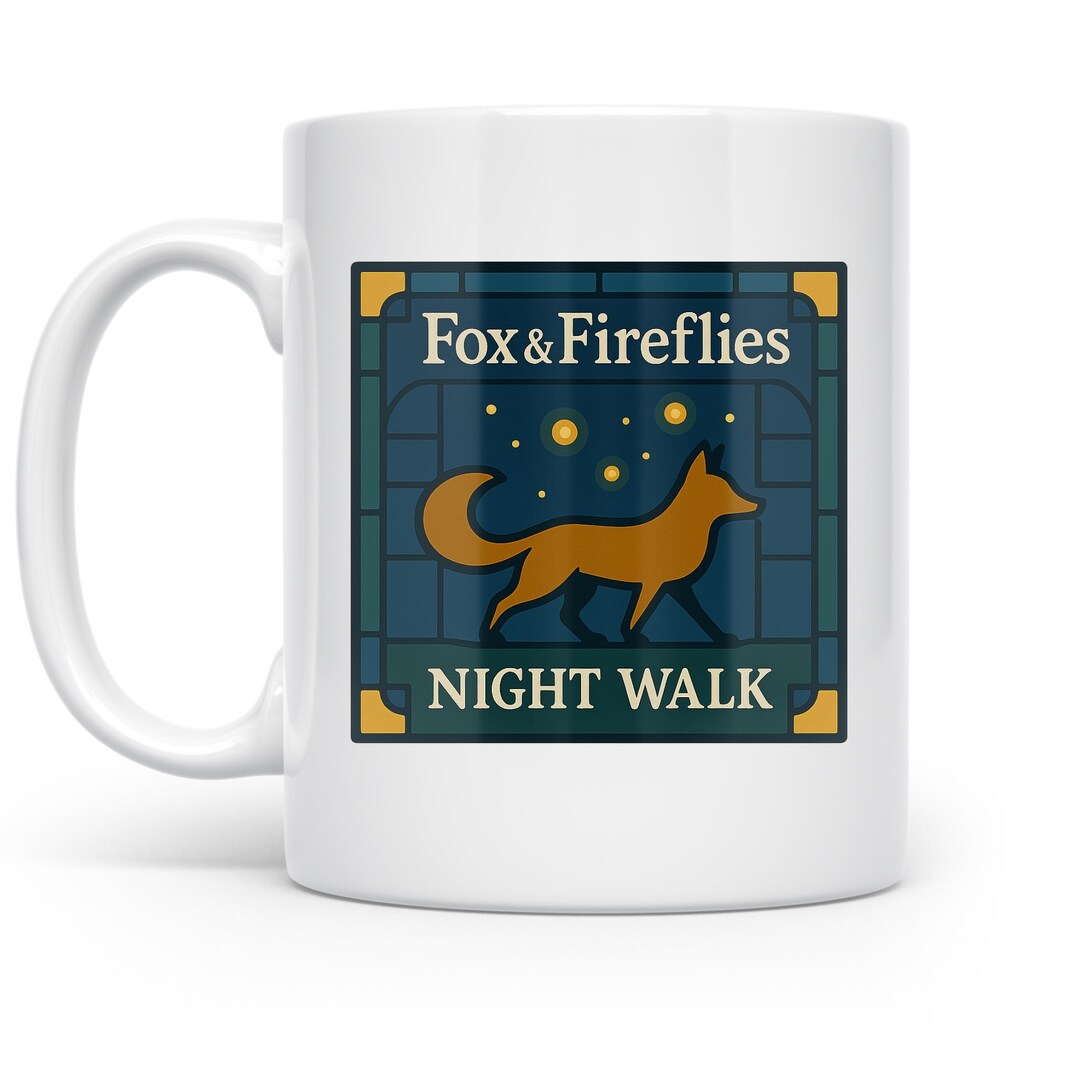 Fox and Fireflies Mug: Magical Night Sky - Stained Glass Style, Durable ...