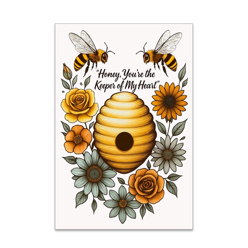 Bee Hive Love Print: Heart Bees Woodcut Design - Eco Friendly Gift ...