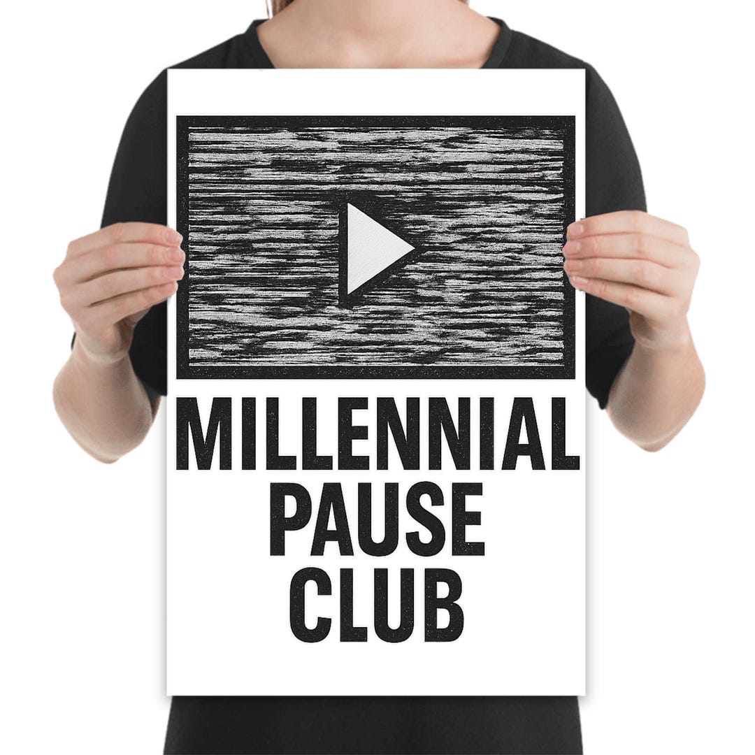 Millennial Pause Club Poster, Retro VHS Static Wall Art, Gift for Gen Y ...