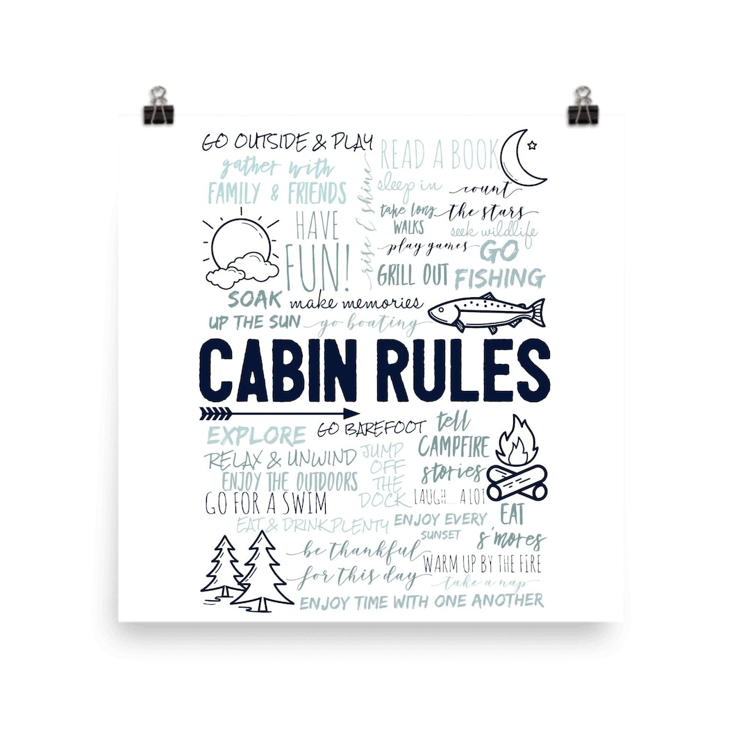 Cabin Rules Poster - Rustic Cabin Decor - Lake House Wall Art - Family ...