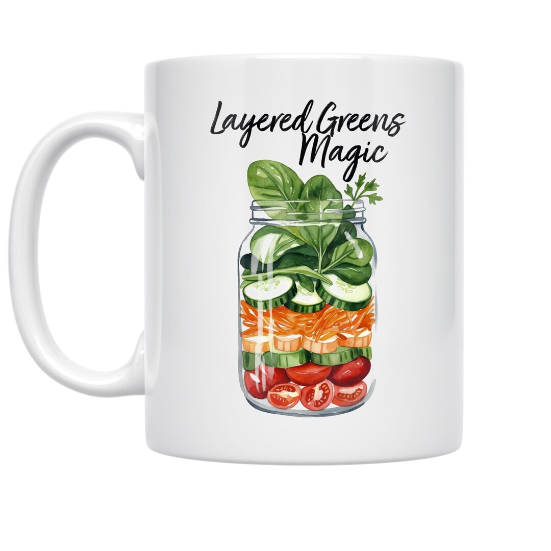 Layered Greens Magic Mug - Salad Lover Design Coffee Cup - White ...