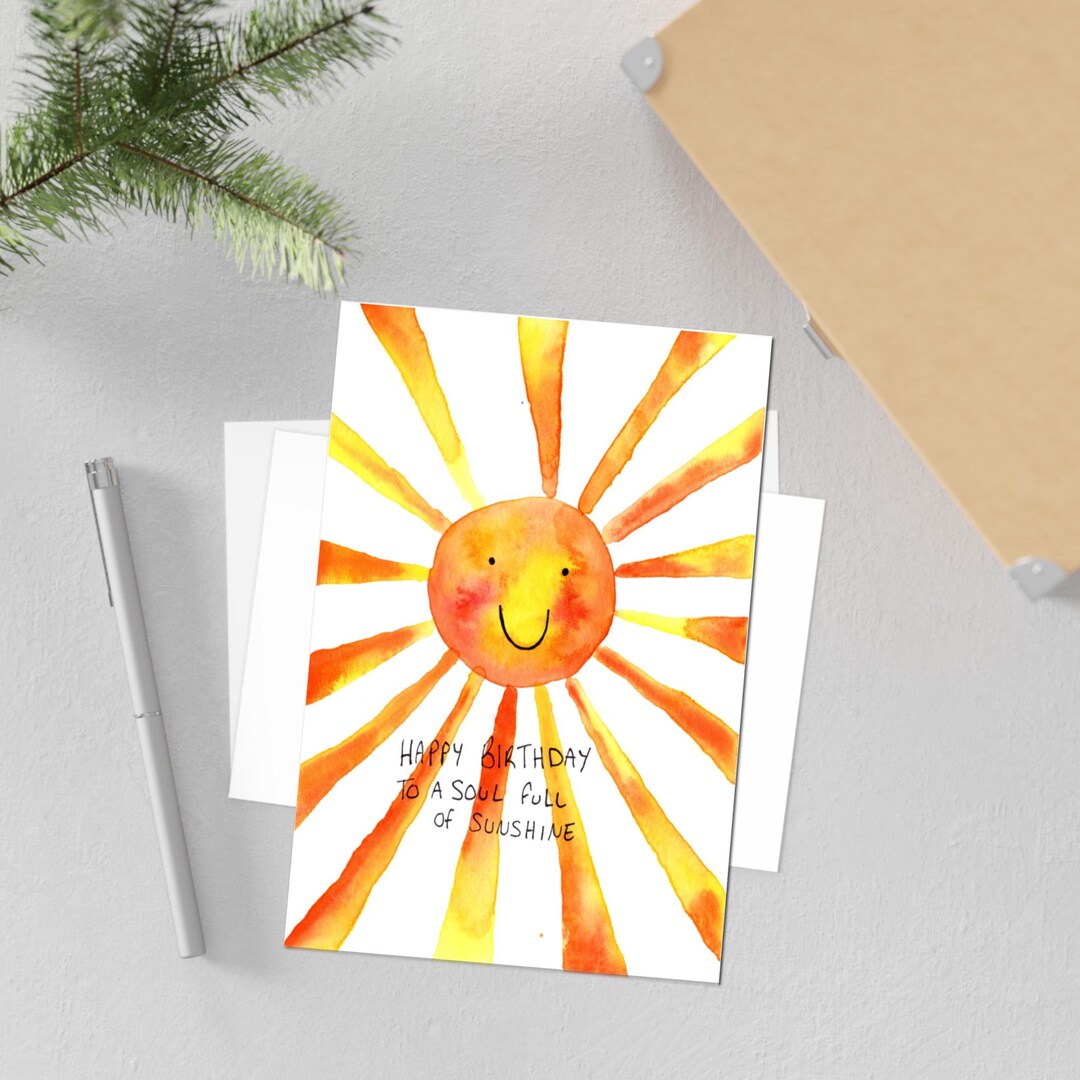 Watercolor Sun Art Birthday Card: Vibrant Rays Design, Hand-painted ...