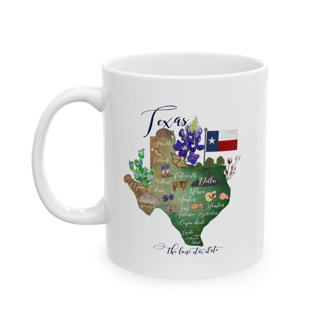 Texas Coffee Mug: State Map and Symbols - Ceramic Drinkware - Etsy