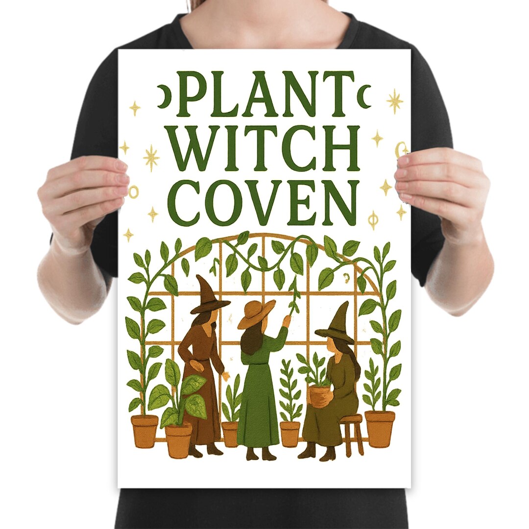 Plant Witch Coven Botanical Poster: Enchanted Greenhouse Art, Crescent ...