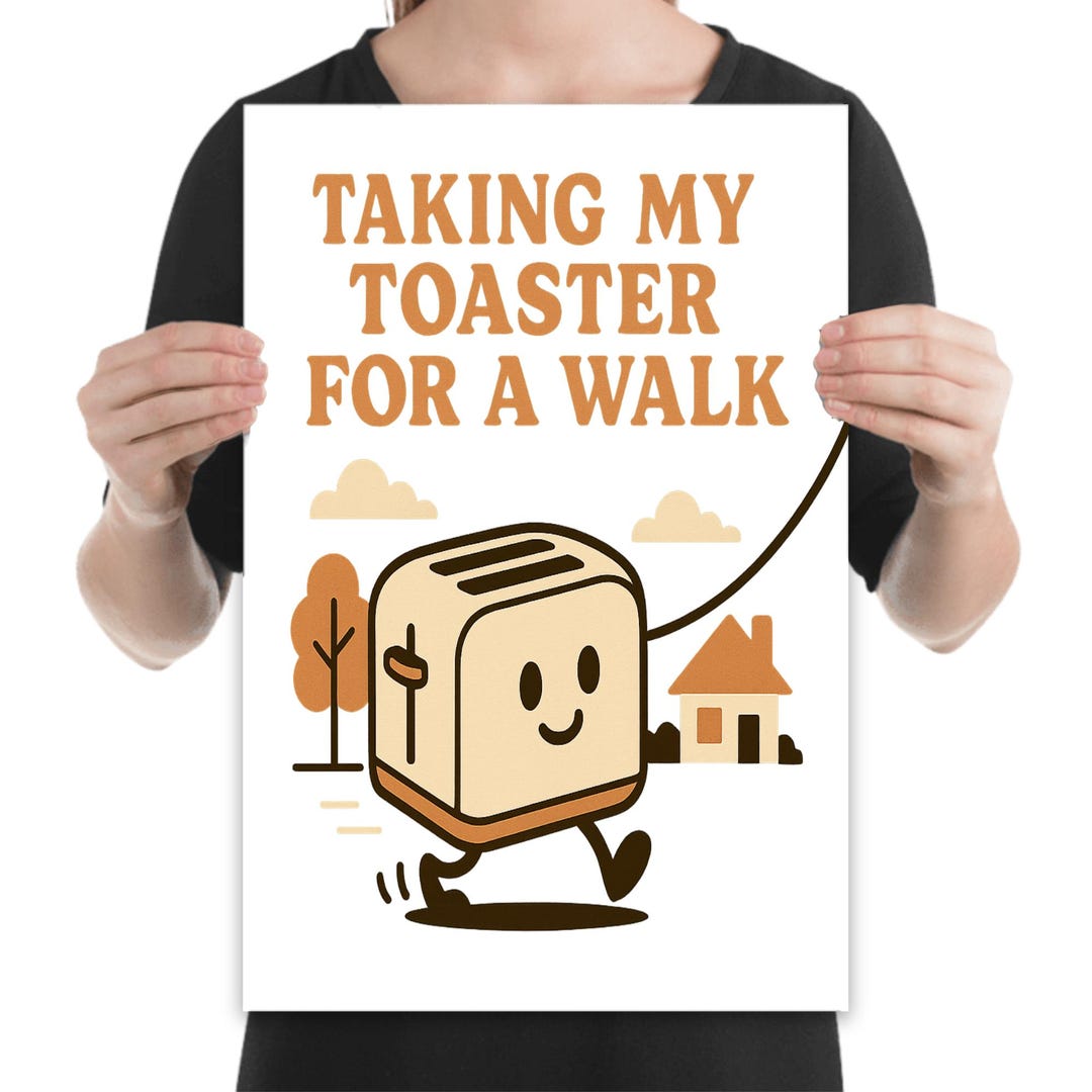 Retro Toaster Walk Art Print - Bold Lino Cut Halftone Design - Glossy ...