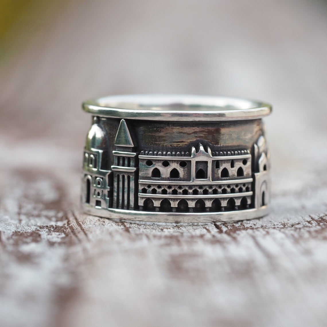 Venice Italy Blackened Silver Band Ring Romantic Memento - Etsy