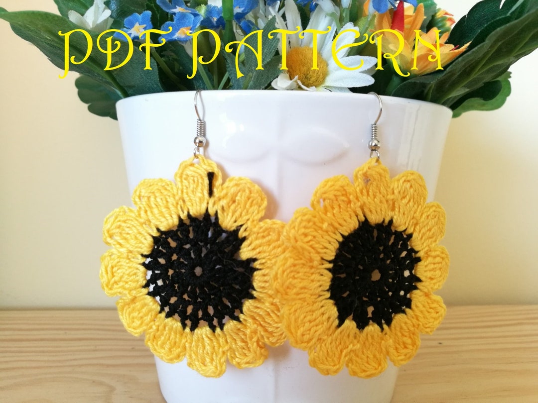 Crochet Flower Earrings PDF Pattern Sunflower - Etsy