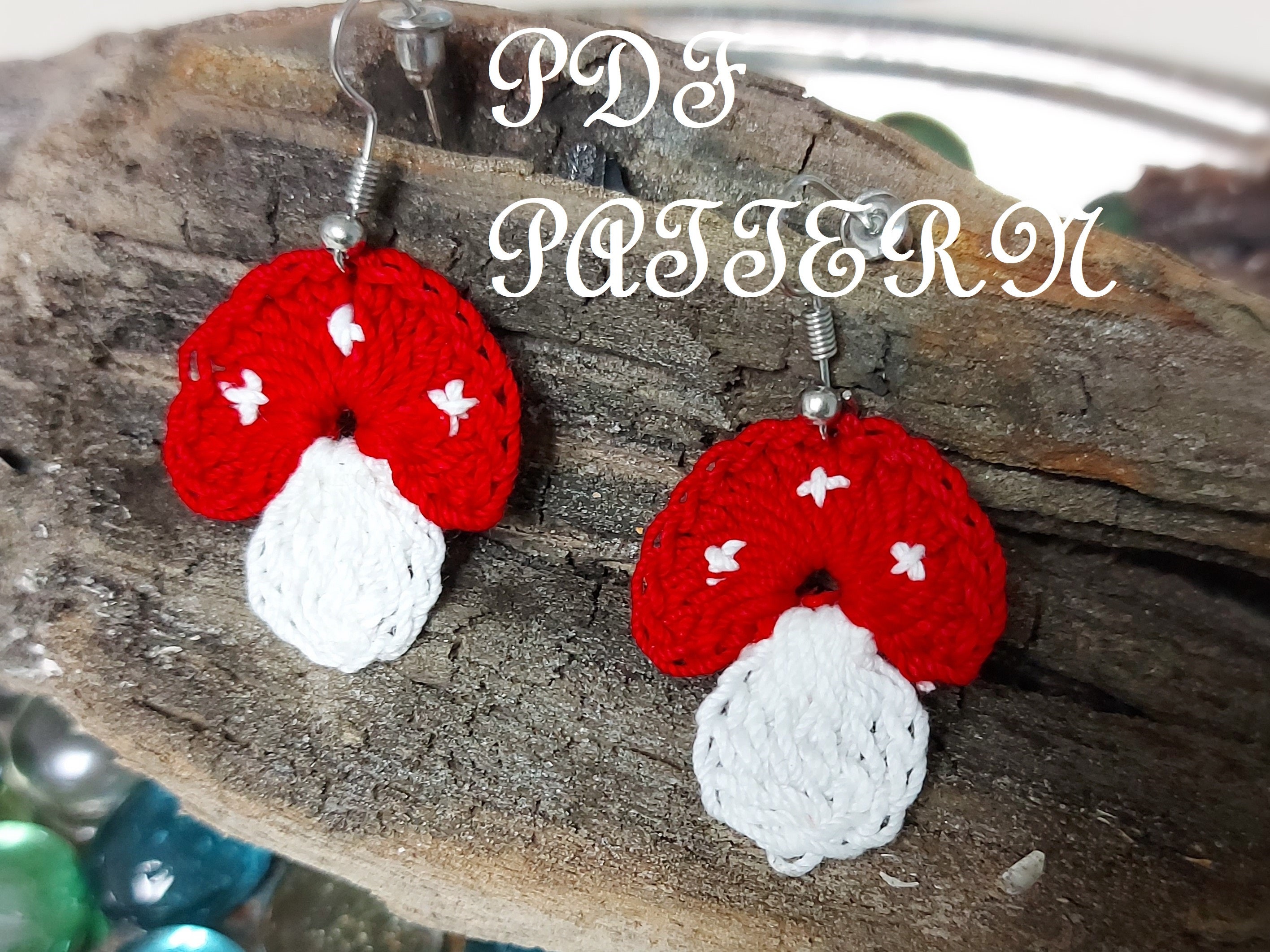 JolasPatterns Crochet Mushroom Earrings Amanita PDF Pattern