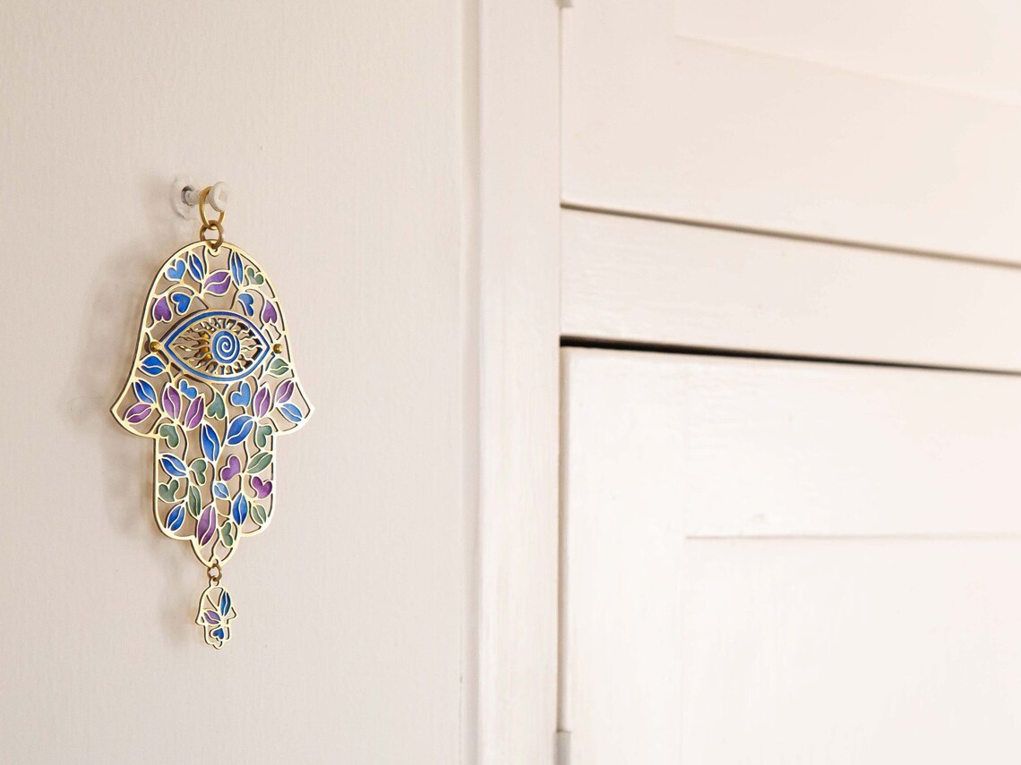 Hamsa With Purple and Blue Leaves and Hearts Hand-made Hamsa - Etsy