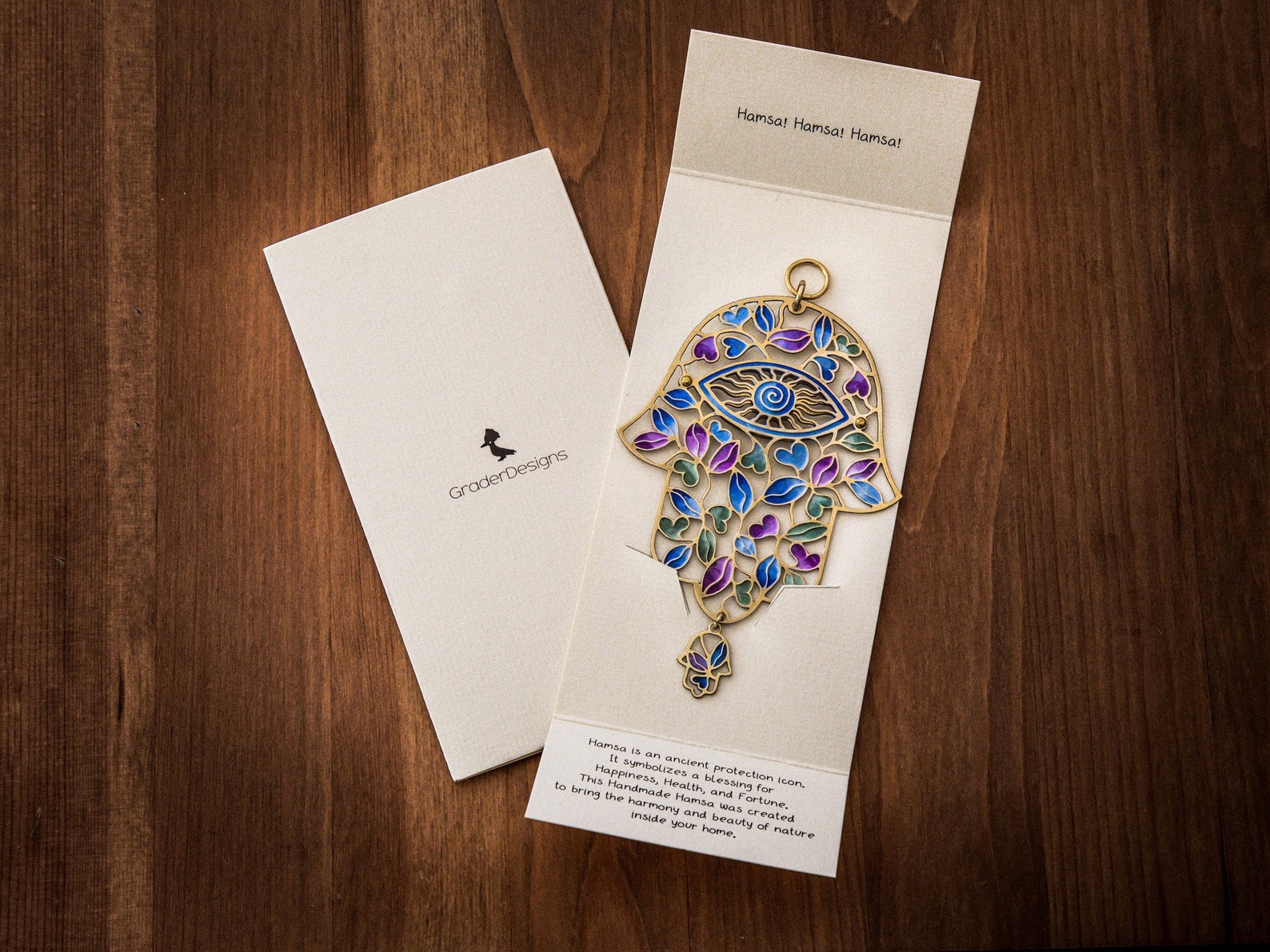 Hamsa With Purple and Blue Leaves and Hearts Hand-made Hamsa Wall Art ...