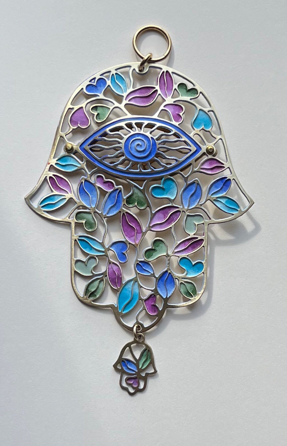 Hamsa With Purple and Blue Leaves and Hearts Hand-made Hamsa - Etsy