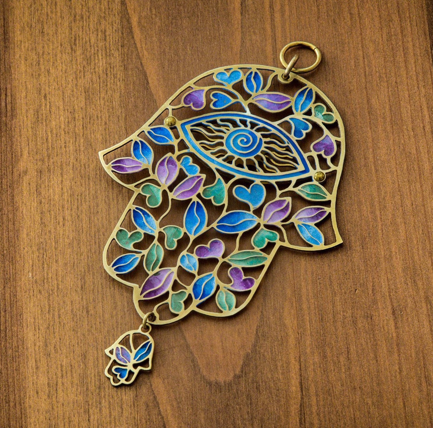 Hamsa With Purple and Blue Leaves and Hearts Hand-made Hamsa - Etsy