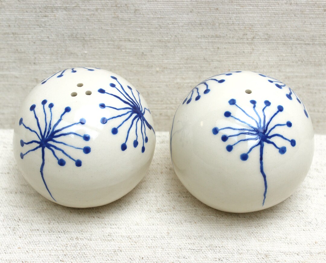 Salt and Pepper Shakers, Handmade Ceramic Shakers, White With Blue Hand ...