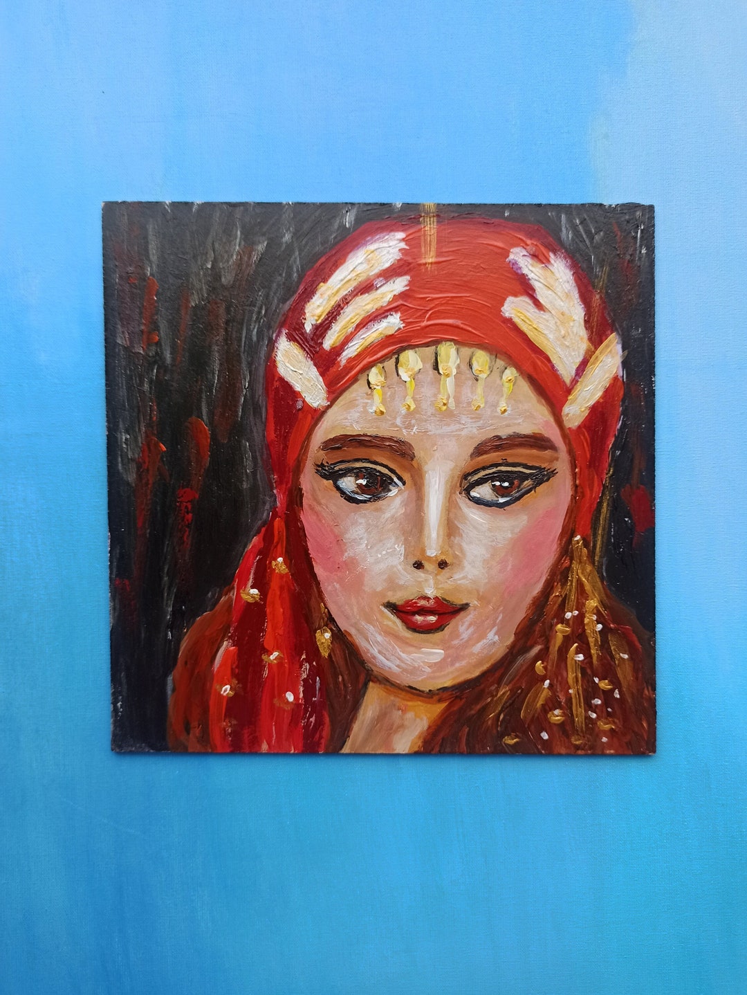 Original Acrylic Painting Portrait of Eastern Woman, Original Acrylic ...