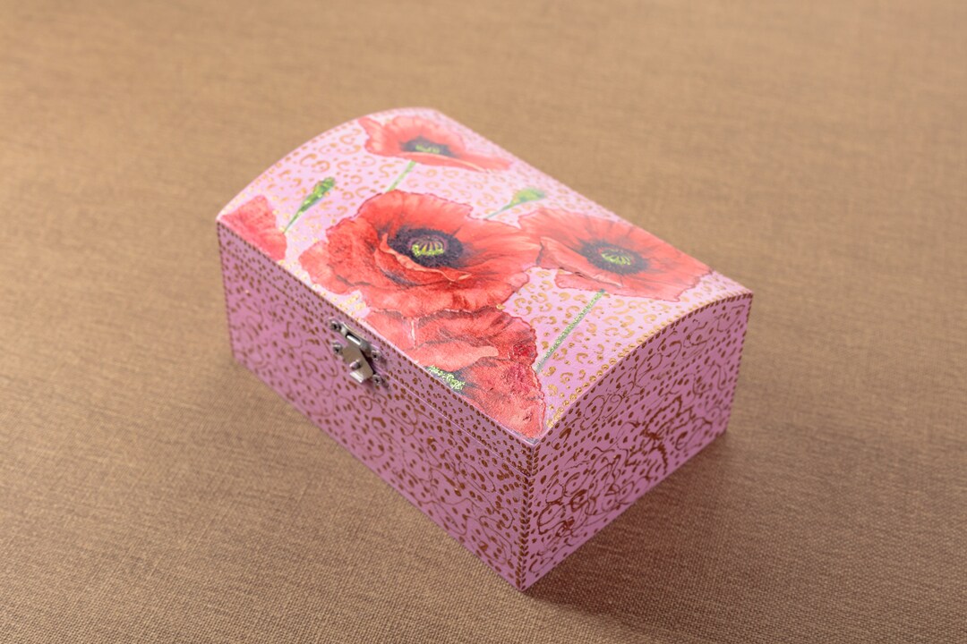 Pink Flower Decoupage Box, Original Decorative Memory Box, Jewellery ...