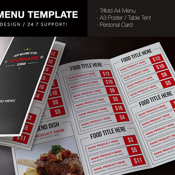 Restaurant Menu Template Illustrator - Etsy