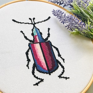 Cross Stitch Pattern Purple Bug, Modern Cross Stitch, Purple Bug Cross ...
