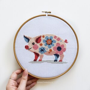 Flower Pig Cross Stitch Pattern PDF - Instant Download, Summer Piglet ...