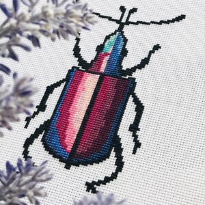Cross Stitch Pattern Purple Bug, Modern Cross Stitch, Purple Bug Cross ...