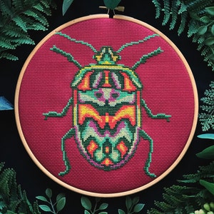 Green Neon Bug Cross Stitch Pattern PDF, Colorful Geometric Beetle ...